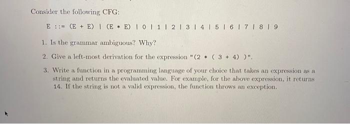 Solved Consider the following CFG: | Chegg.com