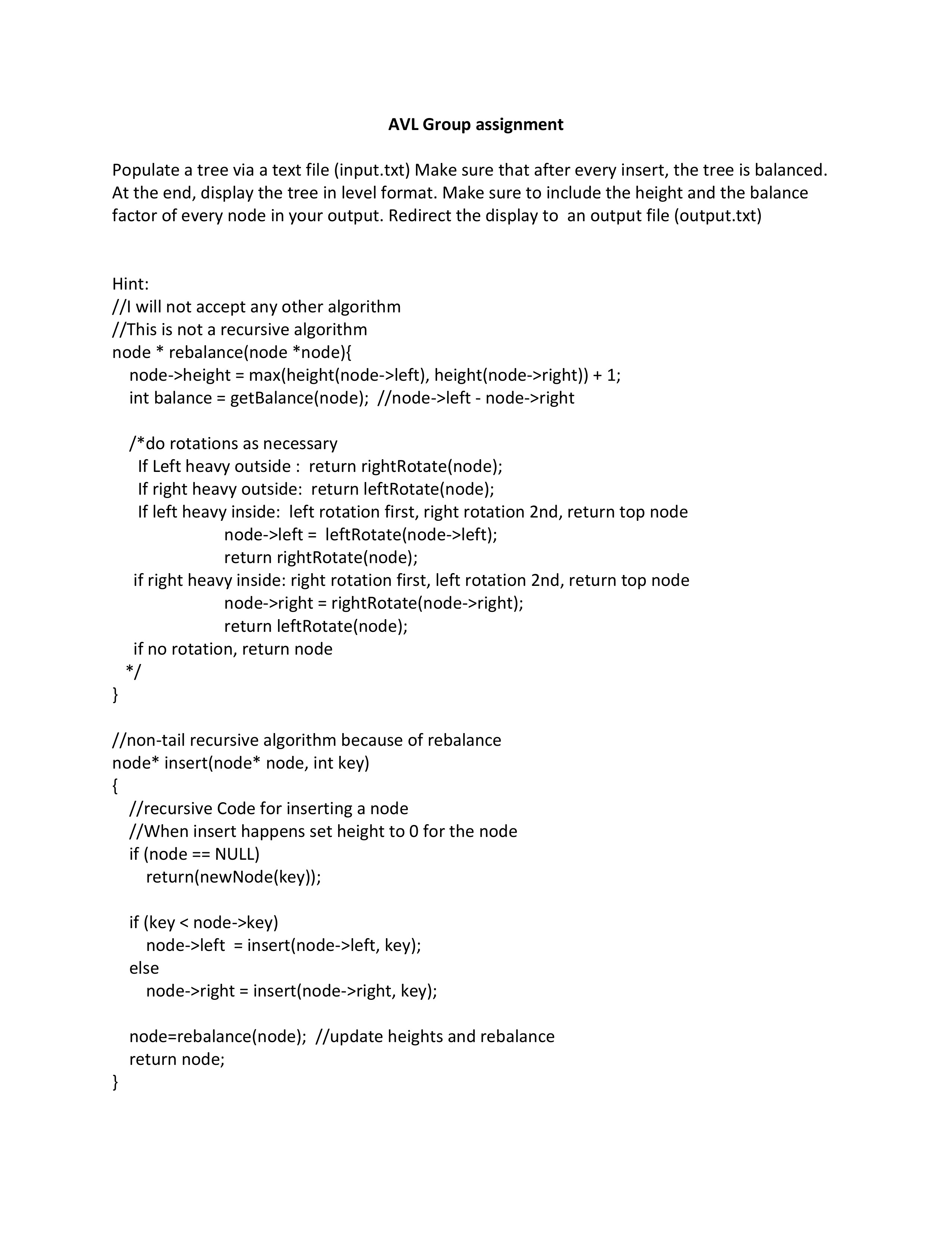 Solved AVL Group assignmentPopulate a tree via a text file | Chegg.com
