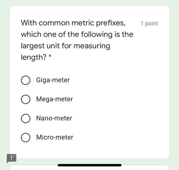 Solved 1 point With common metric prefixes, which one of the | Chegg.com