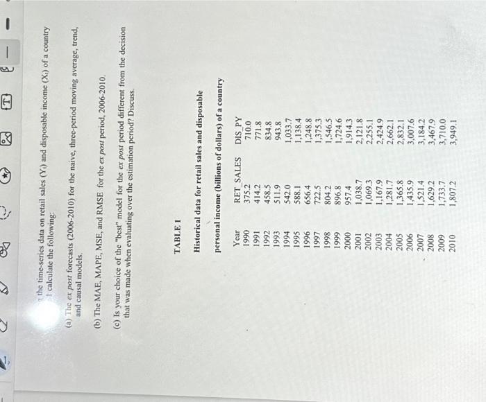 1. Using the time-series data on retail sales (Y₁) | Chegg.com