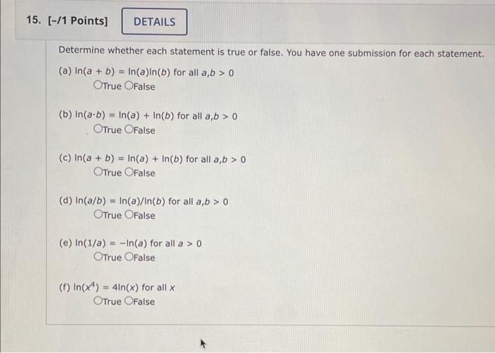 Solved Determine whether each statement is true or false. | Chegg.com