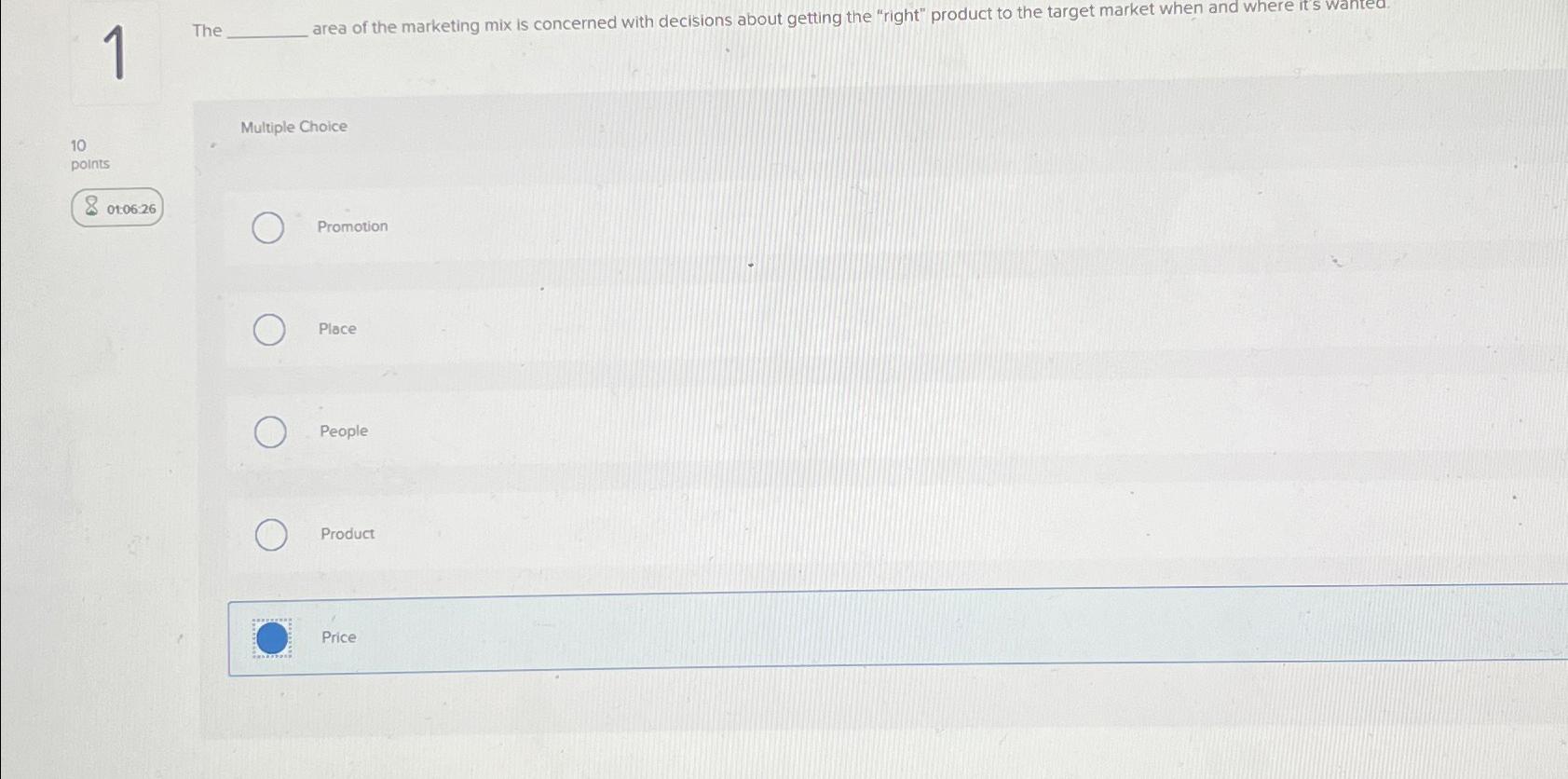 Solved 1 ﻿The area of the marketing mix is concerned with | Chegg.com