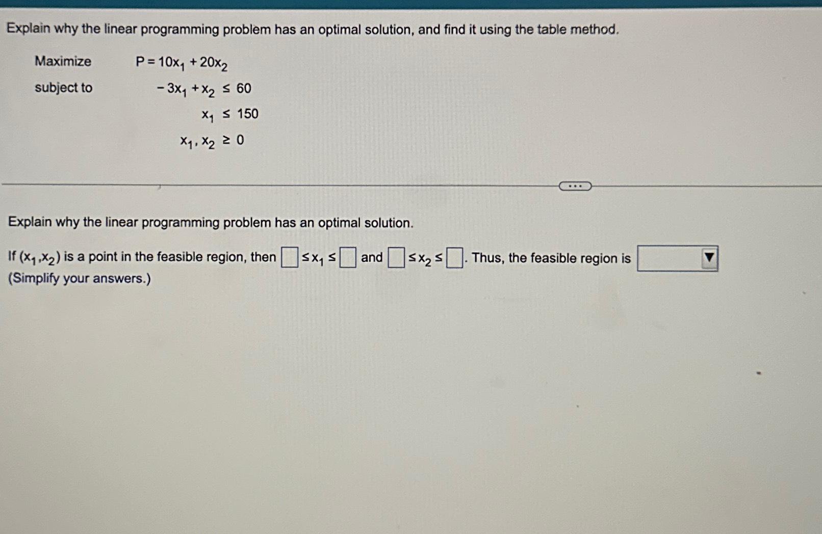 Solved Explain why the linear programming problem has an | Chegg.com