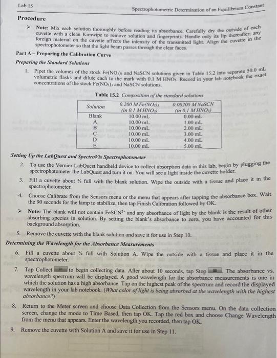Lab 15 Spectrophotometric Determination of an | Chegg.com