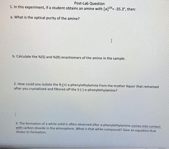 Post-Lab Question 1. In this experiment, if a student | Chegg.com
