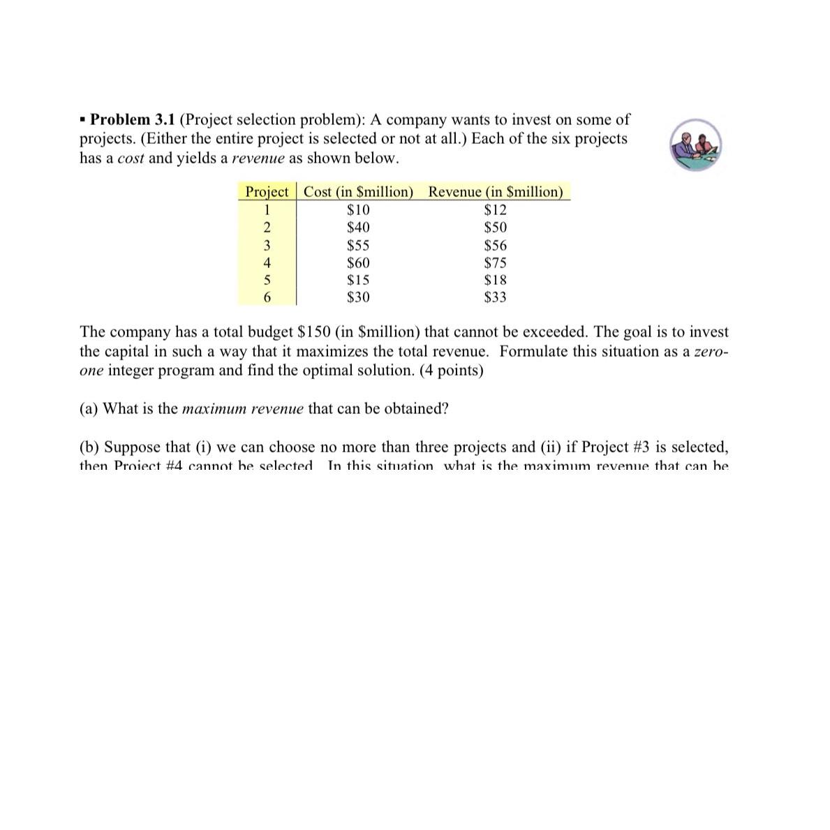 Solved Problem 3.1 (Project selection problem): A company | Chegg.com