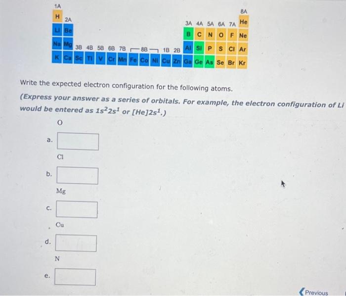 Solved Write the expected electron configuration for the | Chegg.com