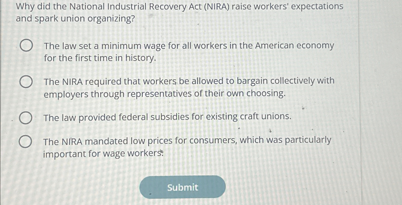 Solved Why did the National Industrial Recovery Act (NIRA) | Chegg.com