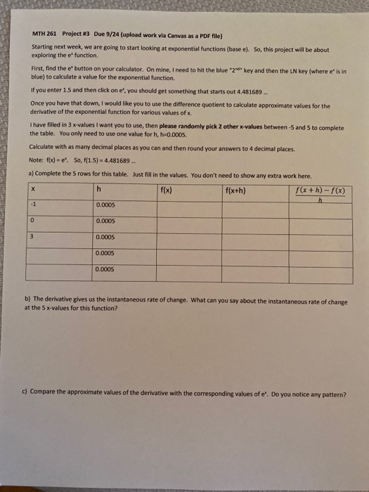 Solved MTH 261 Project #3 Due 9/24 (upload work via Canvas | Chegg.com