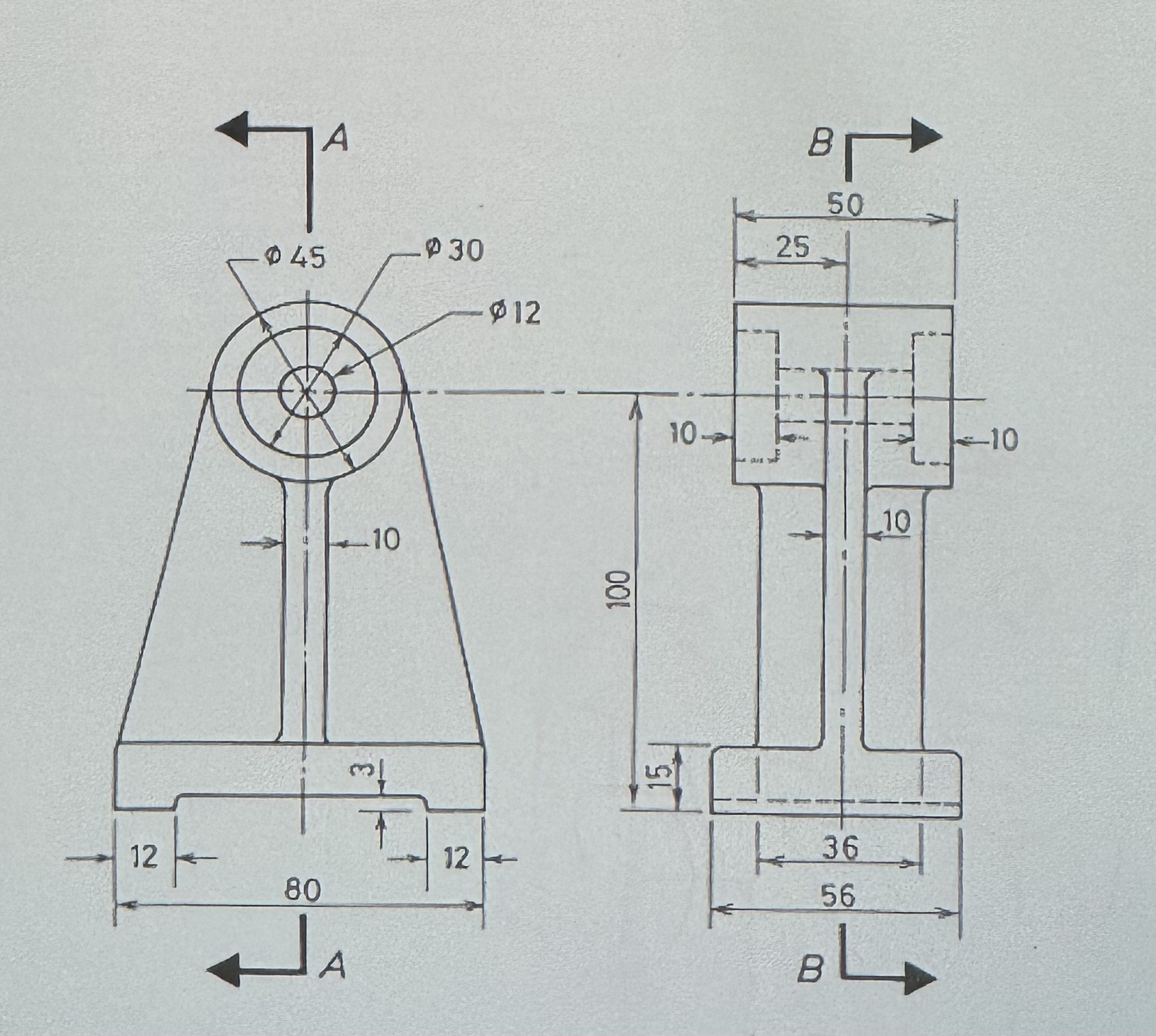 Solved draw the sectional front view b-bthe sectional right | Chegg.com