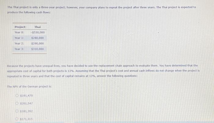 Solved Evaluating projects with unequal lives Your company | Chegg.com