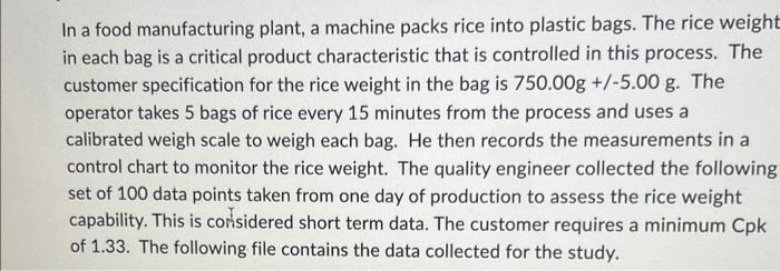 Calculate the Process Capability Ratios: Cp, Cpu, | Chegg.com