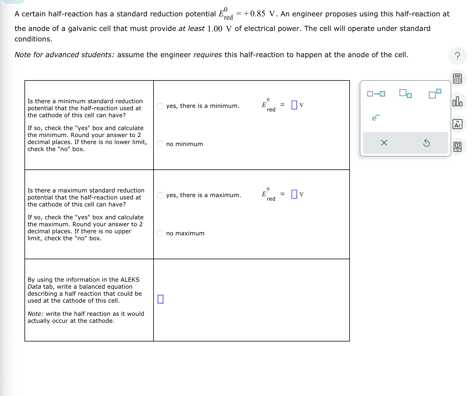 Solved A certain half-reaction has a standard reduction | Chegg.com