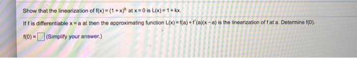 Solved Show That The Linearization Of F X 1 X At X