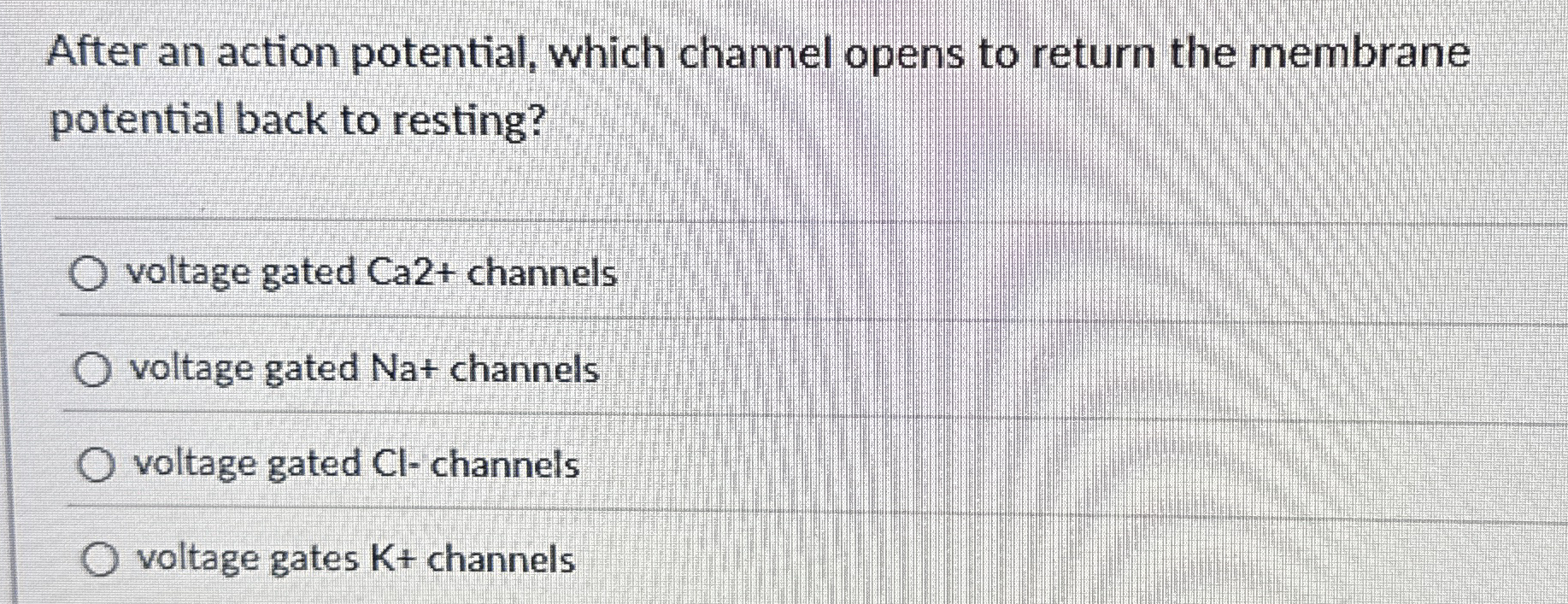 Solved After an action potential, which channel opens to | Chegg.com