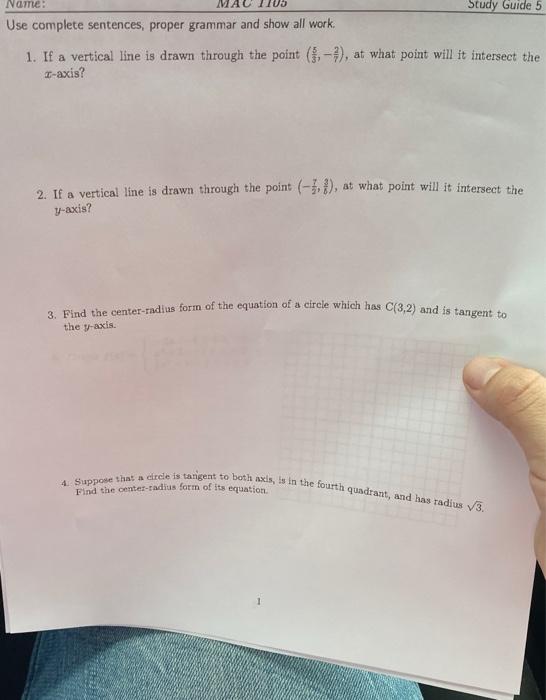 Solved Name: MA Study Guide 5 Use complete sentences, proper | Chegg.com