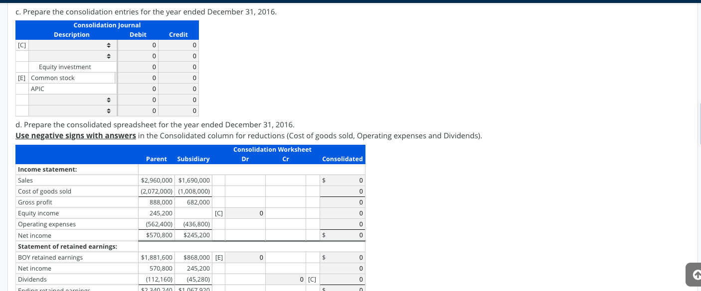 Solved c. ﻿Prepare the consolidation entries for the year | Chegg.com