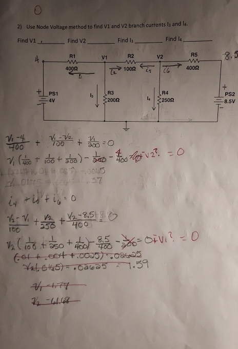 Solved Use Node Voltage method to find V1 ﻿and V2 ﻿branch | Chegg.com