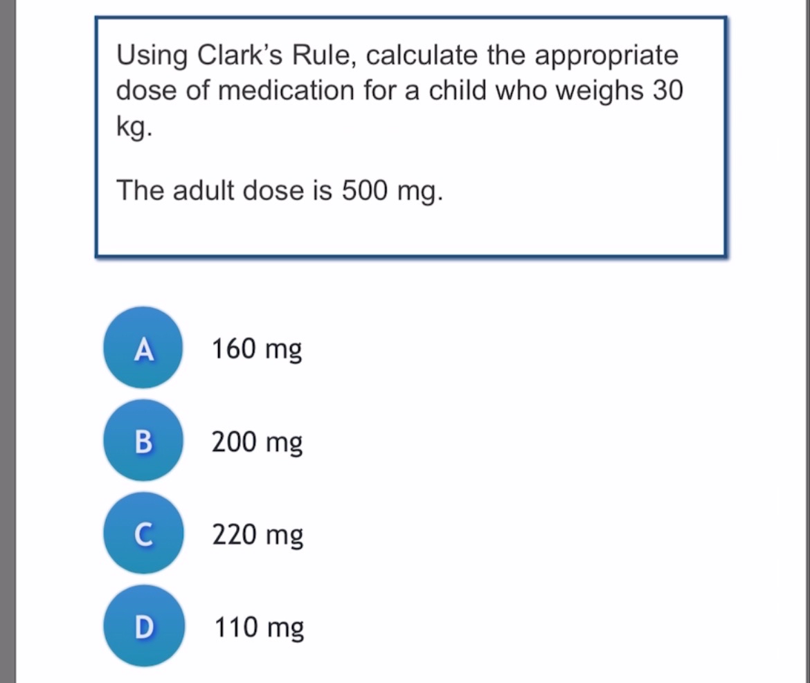 Solved Using Clark's Rule, calculate the appropriate dose of | Chegg.com