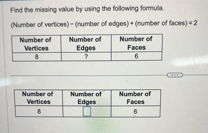 Solved Find the missing value by using the following | Chegg.com