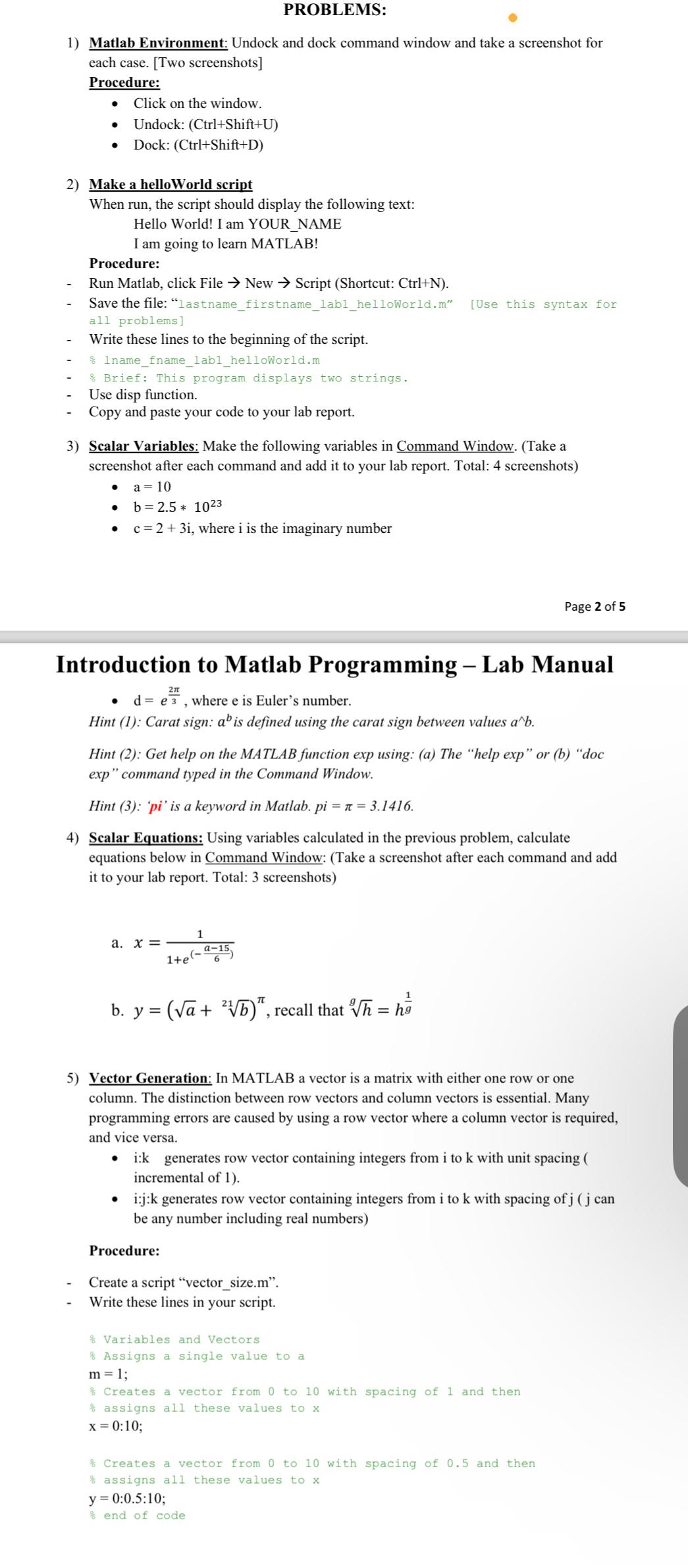 Solved PROBLEMS:Matlab Environment: Undock and dock command | Chegg.com
