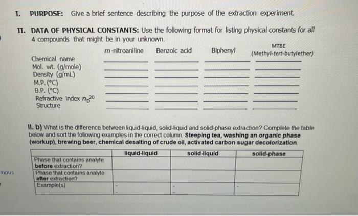 Solved Your name EXTRACTION Date I. PURPOSE: Give a brief | Chegg.com