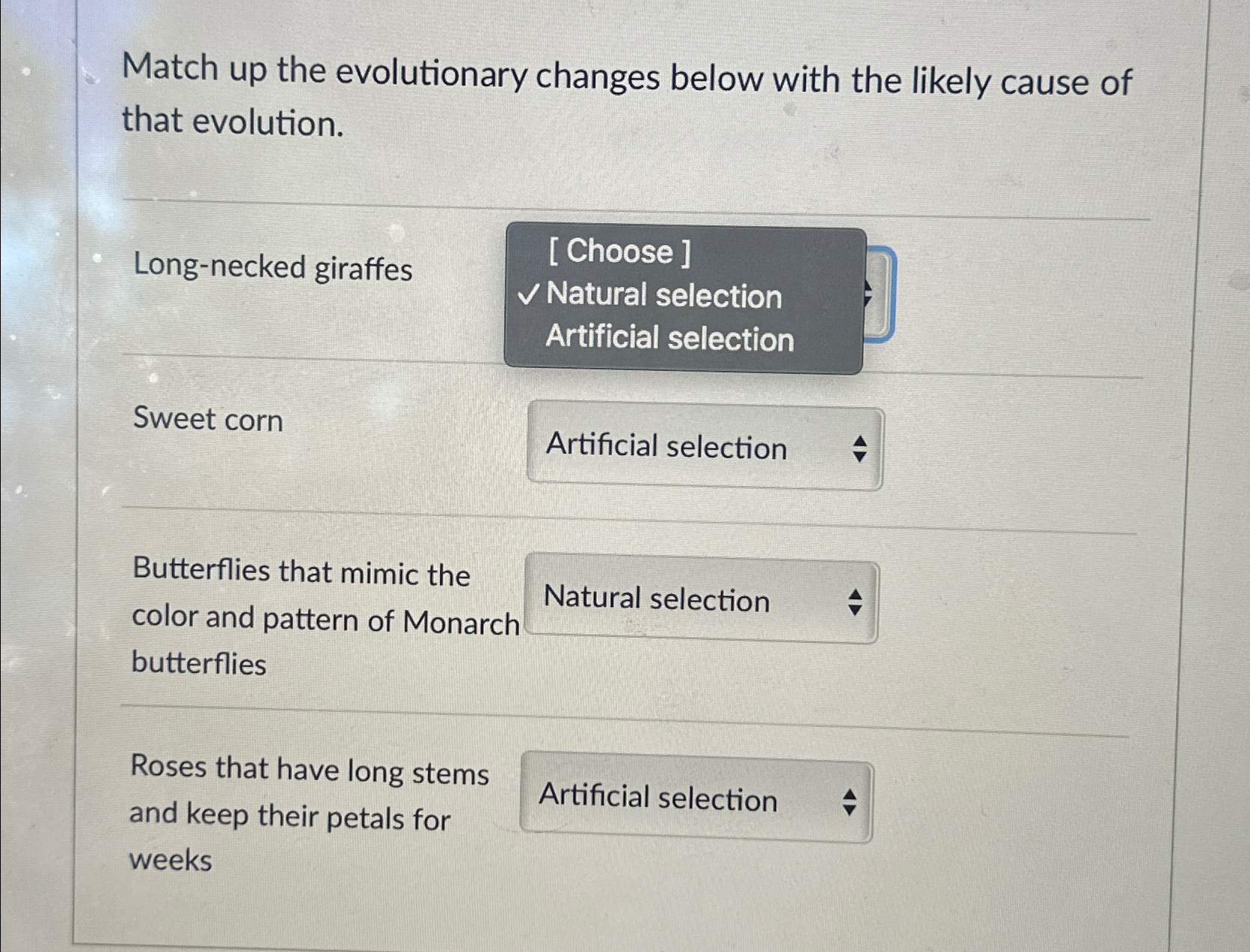 Solved Match up the evolutionary changes below with the | Chegg.com