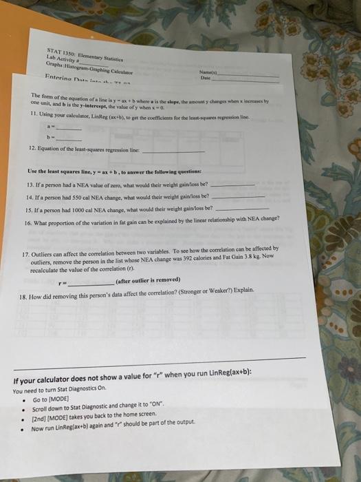 STAT 1350 Elementary Statistics Correlation and | Chegg.com