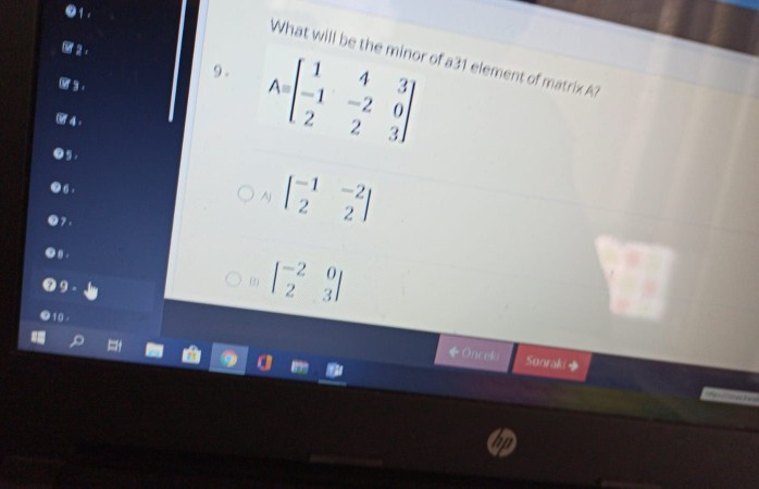 Solved What will be the minor of a 31 element of matrix ? 3 | Chegg.com