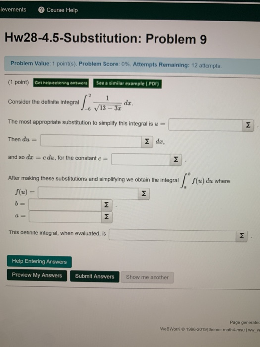 Solved nievements Course Help Hw28-4.5-Substitution: Problem | Chegg.com