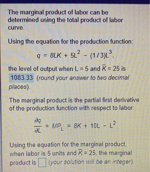 Solved The marginal product of labor can be determined using | Chegg.com
