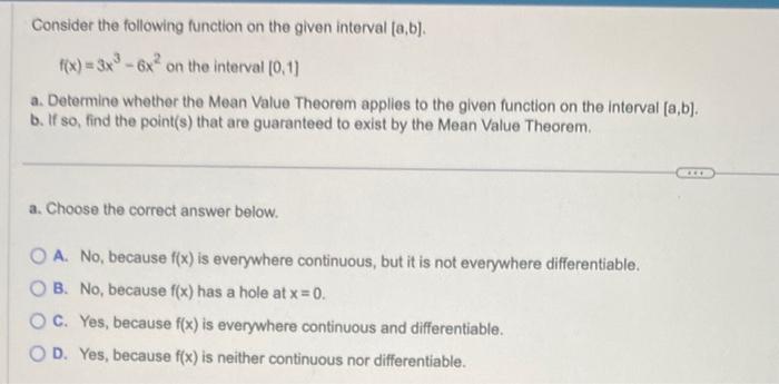 Solved Consider the following function on the given interval | Chegg.com