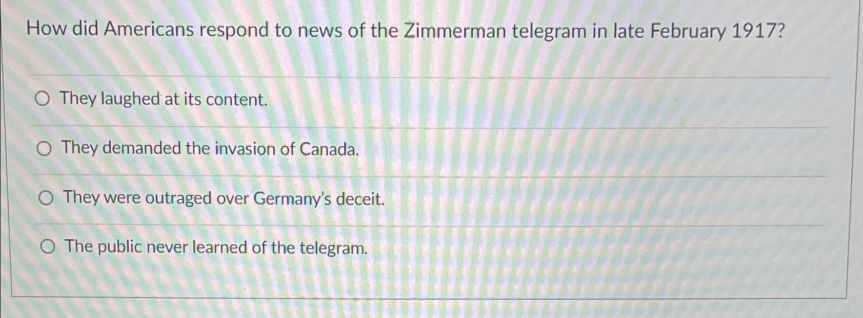 Solved How did Americans respond to news of the Zimmerman | Chegg.com