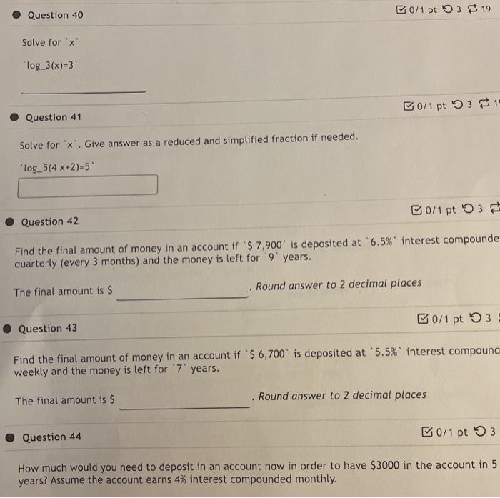 Solved Question 40 0/1 pt 319 Solve for 'x' Solved Question 40 0/1 pt 319 Solve for 'x'