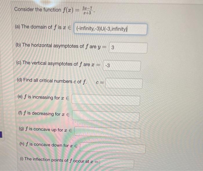 Solved Consider the function f(x)=x+33x−7. (a) The domain of | Chegg.com