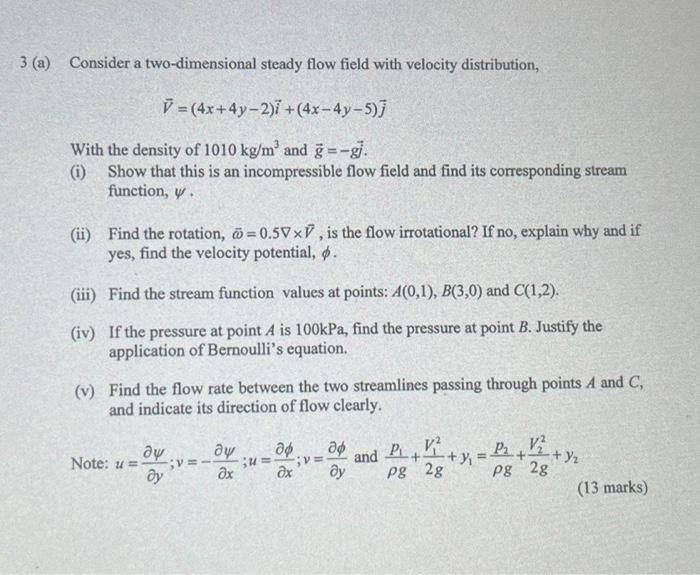 (a) Consider a two-dimensional steady flow field with | Chegg.com