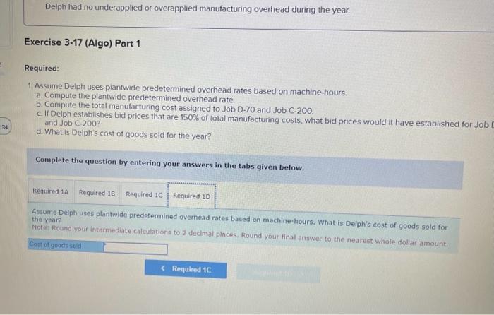 Solved Delph had no underapplied or overapplied | Chegg.com