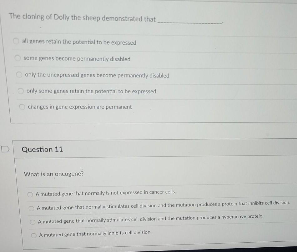 Solved The cloning of Dolly the sheep demonstrated that all | Chegg.com