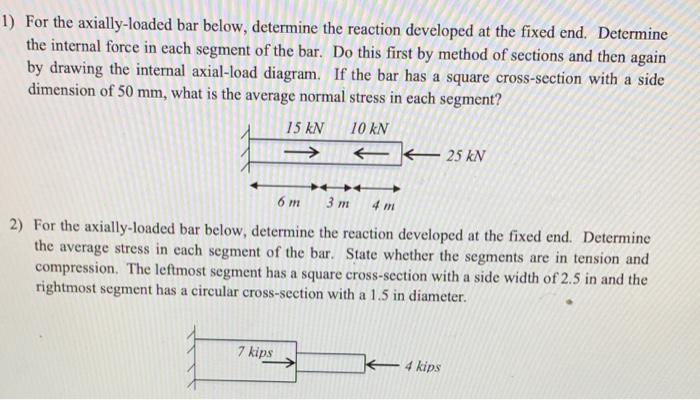 Solved 1) For the axially-loaded bar below, determine the | Chegg.com