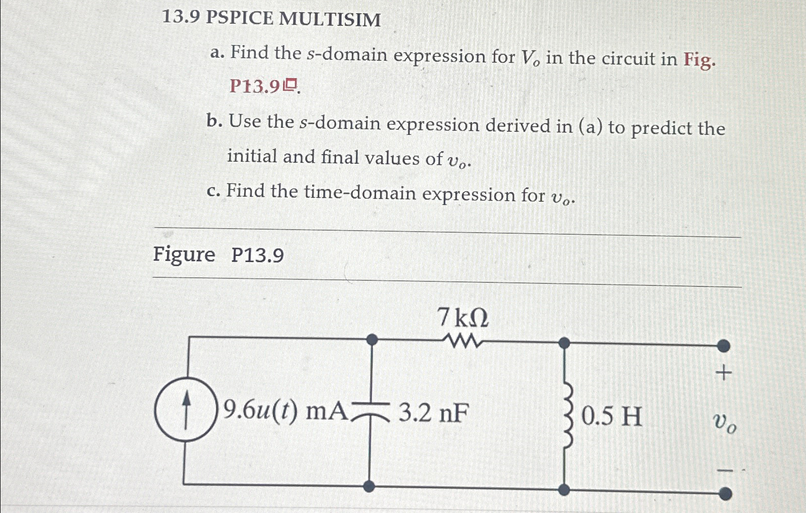 Solved 13.9 ﻿PSPICE MULTISIMa. ﻿Find the s-domain expression | Chegg.com
