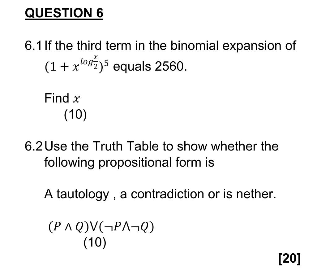 Solved QUESTION 6 6.1 If the third term in the binomial | Chegg.com