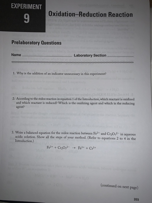 Solved EXPERIMENT Oxidation-Reduction Reaction o | Chegg.com