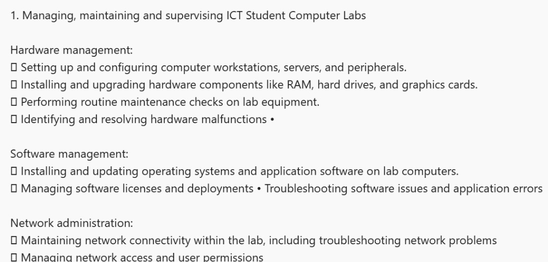 Solved Managing, maintaining and supervising ICT Student | Chegg.com
