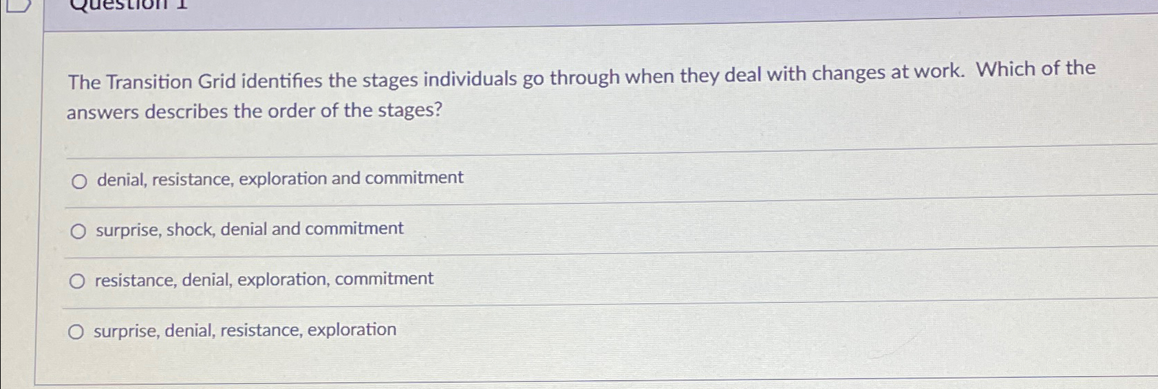 Solved The Transition Grid identifies the stages individuals | Chegg.com
