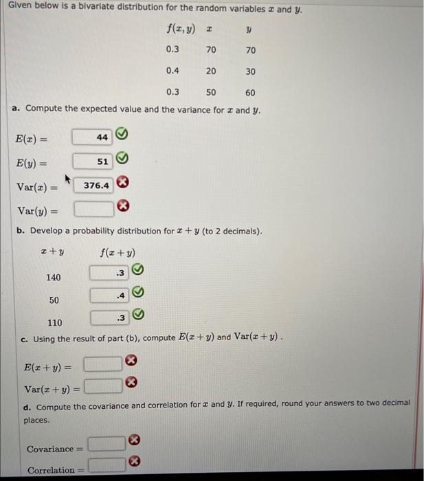 Solved Given Below Is A Bivariate Distribution For The 