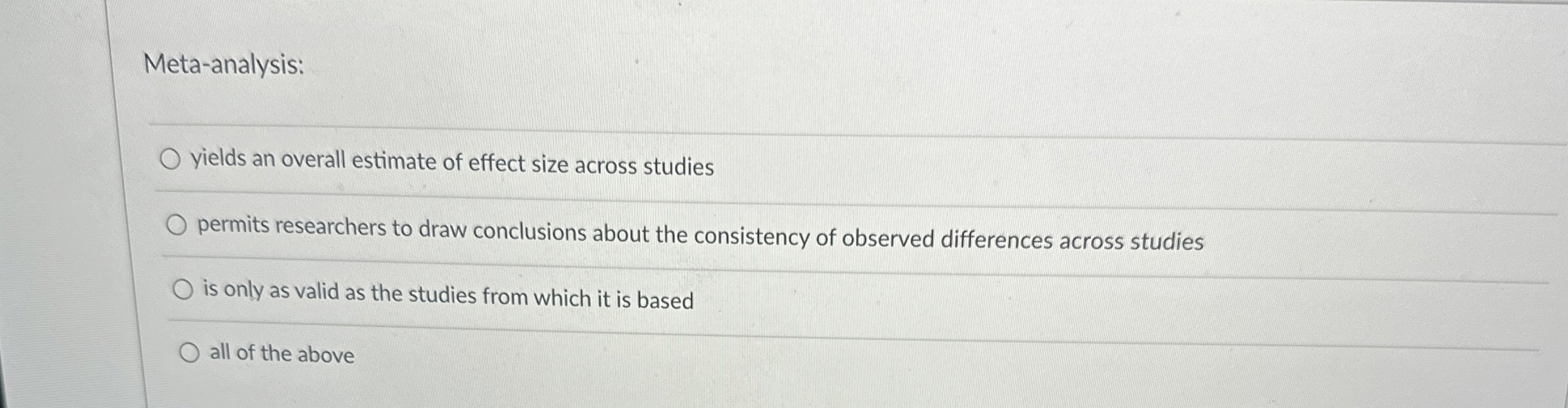 Solved Meta-analysis:yields an overall estimate of effect | Chegg.com