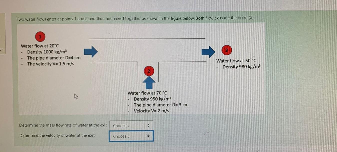 Solved on Two water flows enter at points 1 and 2 and then | Chegg.com