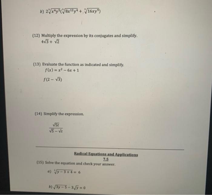 Solved Radicals and Complex Numbers Radicals and Rational | Chegg.com