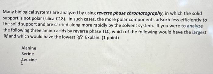 Solved using reverse phase chromatography, which would have | Chegg.com