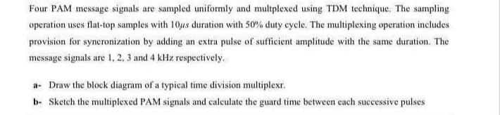 Solved Four PAM message signals are sampled uniformly and | Chegg.com